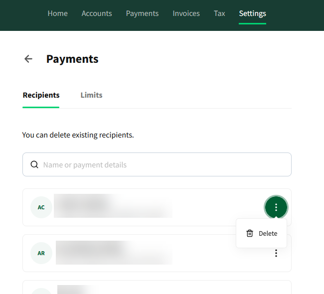 How do I delete a payee/recipient? – Thriday Help Guide